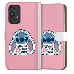 DeinDesign Galaxy A33 5G Handy Klapph&uuml;lle Handyh&uuml;lle aus Kunst Leder wei&szlig; Flip Case Disney Sayings Lilo & Stitch Sideflip mit Lasche