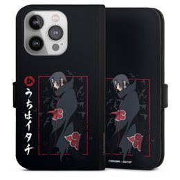 DeinDesign iPhone 14 Pro Handy Klapph&uuml;lle Handyh&uuml;lle aus Kunst Leder schwarz Flip Case Official Licensed Product Naruto Shippuden Itachi Uchiha Sideflip mit 