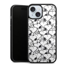 DeinDesign iPhone 15 Handy Gallery Case Handyh&uuml;lle 9H Geh&auml;rtetes Glas R&uuml;ckseite H&uuml;lle Peanuts Snoopy Muster Gallery Case