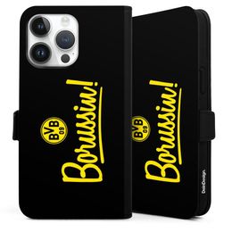 DeinDesign iPhone 14 Pro Max Handy Klapph&uuml;lle Handyh&uuml;lle aus Kunst Leder schwarz Flip Case Borussia Dortmund Bvb Soccer Sideflip mit Lasche