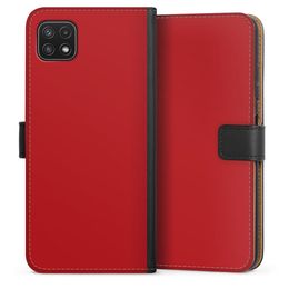 DeinDesign Galaxy A22 5G Handy Klapph&uuml;lle Handyh&uuml;lle aus Kunst Leder schwarz Flip Case Colour Red Unicoloured Sideflip mit langer Lasche