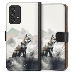 DeinDesign Galaxy A53 5G Handy Klapph&uuml;lle Handyh&uuml;lle aus Kunst Leder schwarz Flip Case Nature Mountain Fox Sideflip mit langer Lasche