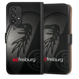 DeinDesign Galaxy A53 5G Handy Klapph&uuml;lle Handyh&uuml;lle aus Kunst Leder schwarz Flip Case Sc Freiburg Official Licensed Product Metallic Look Sideflip mit langer 