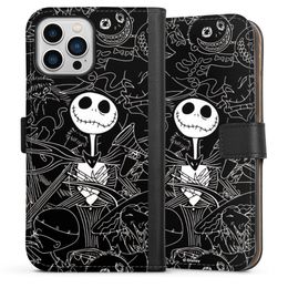 DeinDesign iPhone 13 Pro Max Handy Klapph&uuml;lle Handyh&uuml;lle aus Kunst Leder schwarz Flip Case Disney Nightmare Before Christmas Halloween Sideflip mit langer Lasche