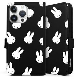 DeinDesign iPhone 14 Pro Max Handy Klapph&uuml;lle Handyh&uuml;lle aus Kunst Leder schwarz Flip Case Muster Miffy Transparent Sideflip mit Lasche