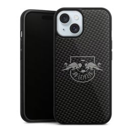 DeinDesign iPhone 15 Handy Gallery Case Handyh&uuml;lle 9H Geh&auml;rtetes Glas R&uuml;ckseite H&uuml;lle Rb Leipzig Carbon Metallic Look Gallery Case