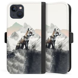 DeinDesign iPhone 13 Handy Klapph&uuml;lle Handyh&uuml;lle aus Kunst Leder schwarz Flip Case Nature Mountain Fox Sideflip mit Lasche