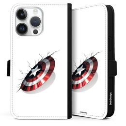 DeinDesign iPhone 14 Pro Max Handy Klapph&uuml;lle Handyh&uuml;lle aus Kunst Leder schwarz Flip Case Captain America Official Licensed Product Marvel Sideflip mit Lasche