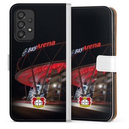 DeinDesign Galaxy A33 5G Handy Klapph&uuml;lle Handyh&uuml;lle aus Kunst Leder wei&szlig; Flip Case Bayer 04 Leverkusen Stadium Official Licensed Product Sideflip mit Lasche
