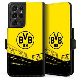 DeinDesign Galaxy S21 Ultra 5G Handy Klapph&uuml;lle Handyh&uuml;lle aus Kunst Leder schwarz Flip Case Merchandise Bvb Borussia Dortmund Sideflip mit Lasche