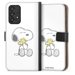 DeinDesign Galaxy A33 5G Handy Klapph&uuml;lle Handyh&uuml;lle aus Kunst Leder schwarz Flip Case Snoopy Peanuts Love Sideflip mit langer Lasche