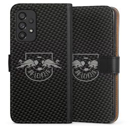 DeinDesign Galaxy A53 5G Handy Klapph&uuml;lle Handyh&uuml;lle aus Kunst Leder schwarz Flip Case Rb Leipzig Carbon Metallic Look Sideflip mit langer Lasche