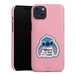 DeinDesign iPhone 15 Plus Handy Premium Case Smartphone Handyh&uuml;lle Schutzh&uuml;lle gl&auml;nzend Lilo & Stitch Disney Sayings Premium Case