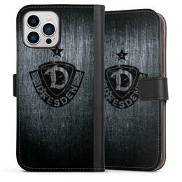 DeinDesign iPhone 13 Pro Max Handy Klapph&uuml;lle Handyh&uuml;lle aus Kunst Leder schwarz Flip Case Sg Dynamo Dresden Official Licensed Product Vintage Sideflip mit 