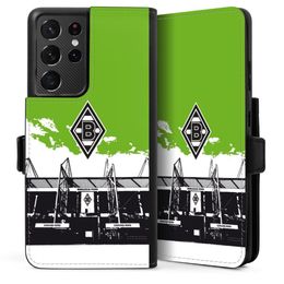 DeinDesign Galaxy S21 Ultra 5G Handy Klapph&uuml;lle Handyh&uuml;lle aus Kunst Leder schwarz Flip Case Merchandise Borussia M&ouml;nchengladbach Stadium Sideflip mit Lasche