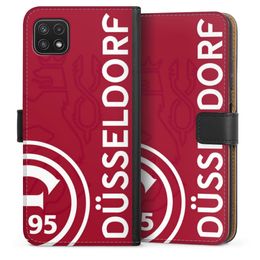 DeinDesign Galaxy A22 5G Handy Klapph&uuml;lle Handyh&uuml;lle aus Kunst Leder schwarz Flip Case Lettering F95 Fortuna D&uuml;sseldorf Sideflip mit langer Lasche