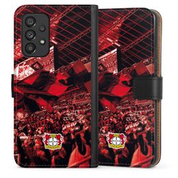 DeinDesign Galaxy A53 5G Handy Klapph&uuml;lle Handyh&uuml;lle aus Kunst Leder schwarz Flip Case Merchandise Bayer 04 Leverkusen Official Licensed Product Sideflip mit 