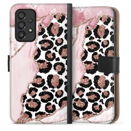 DeinDesign Galaxy A33 5G Handy Klapph&uuml;lle Handyh&uuml;lle aus Kunst Leder schwarz Flip Case Glitzer Marble Leopard Sideflip mit langer Lasche