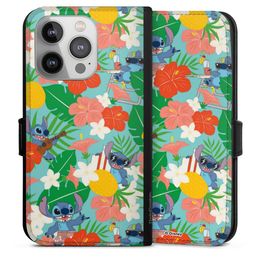DeinDesign iPhone 14 Pro Handy Klapph&uuml;lle Handyh&uuml;lle aus Kunst Leder schwarz Flip Case Lilo & Stitch Movie Disney Sideflip mit langer Lasche