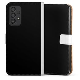 DeinDesign Galaxy A33 5G Handy Klapph&uuml;lle Handyh&uuml;lle aus Kunst Leder wei&szlig; Flip Case Unicoloured Black Colour Sideflip mit Lasche