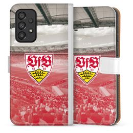 DeinDesign Galaxy A33 5G Handy Klapph&uuml;lle Handyh&uuml;lle aus Kunst Leder wei&szlig; Flip Case Official Licensed Product Vfb Stuttgart Stadium Sideflip mit Lasche