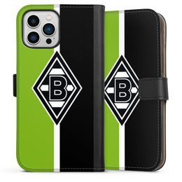 DeinDesign iPhone 13 Pro Max Handy Klapph&uuml;lle Handyh&uuml;lle aus Kunst Leder schwarz Flip Case Borussia M&ouml;nchengladbach Gladbach Bundesliga Sideflip mit langer 