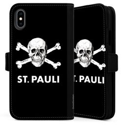 DeinDesign iPhone X Handy Klapph&uuml;lle Handyh&uuml;lle aus Kunst Leder schwarz Flip Case Totenkopf Fc St. Pauli Official Licensed Product Sideflip mit langer Lasche
