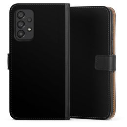 DeinDesign Galaxy A33 5G Handy Klapph&uuml;lle Handyh&uuml;lle aus Kunst Leder schwarz Flip Case Unicoloured Black Colour Sideflip mit langer Lasche