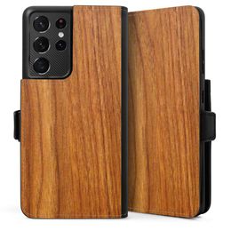 DeinDesign Galaxy S21 Ultra 5G Handy Klapph&uuml;lle Handyh&uuml;lle aus Kunst Leder schwarz Flip Case Larch Wood Wooden Look Sideflip mit Lasche