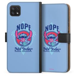 DeinDesign Galaxy A22 5G Handy Klapph&uuml;lle Handyh&uuml;lle aus Kunst Leder schwarz Flip Case Disney Sayings Lilo & Stitch Sideflip mit langer Lasche