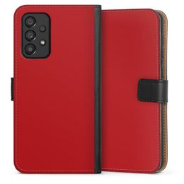 DeinDesign Galaxy A33 5G Handy Klapph&uuml;lle Handyh&uuml;lle aus Kunst Leder schwarz Flip Case Red Unicoloured Colour Sideflip mit langer Lasche