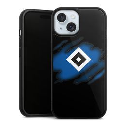 DeinDesign iPhone 15 Handy Gallery Case Handyh&uuml;lle 9H Geh&auml;rtetes Glas R&uuml;ckseite H&uuml;lle Official Licensed Product Hsv Hamburger Sv Gallery Case