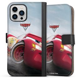 DeinDesign iPhone 13 Pro Max Handy Klapph&uuml;lle Handyh&uuml;lle aus Kunst Leder schwarz Flip Case Lightning Mcqueen 95 Official Licensed Product Cars Sideflip mit 
