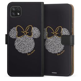 DeinDesign Galaxy A22 5G Handy Klapph&uuml;lle Handyh&uuml;lle aus Kunst Leder schwarz Flip Case Minnie Mouse Muster Disney Sideflip mit langer Lasche