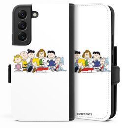 DeinDesign Galaxy S22 Handy Klapph&uuml;lle Handyh&uuml;lle aus Kunst Leder schwarz Flip Case Merchandise Kindheit Peanuts Sideflip mit langer Lasche