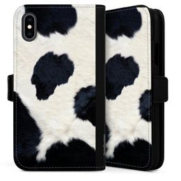 DeinDesign iPhone X Handy Klapph&uuml;lle Handyh&uuml;lle aus Kunst Leder schwarz Flip Case Animal Look Animal Print Cow Skin Sideflip mit langer Lasche