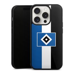 DeinDesign iPhone 15 Pro Handy Gallery Case Handyh&uuml;lle 9H Geh&auml;rtetes Glas R&uuml;ckseite H&uuml;lle Stripes Hamburger Sv Hsv Gallery Case