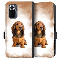 DeinDesign Xiaomi Redmi Note 10 Pro Handy Klapph&uuml;lle Handyh&uuml;lle aus Kunst Leder schwarz Flip Case Dachshund Dog Pet Sideflip mit langer Lasche