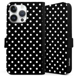 DeinDesign iPhone 14 Pro Max Handy Klapph&uuml;lle Handyh&uuml;lle aus Kunst Leder schwarz Flip Case Retro Points Polka Dots Sideflip mit Lasche
