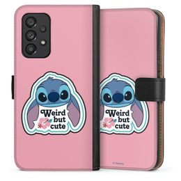 DeinDesign Galaxy A53 5G Handy Klapph&uuml;lle Handyh&uuml;lle aus Kunst Leder schwarz Flip Case Disney Sayings Lilo & Stitch Sideflip mit langer Lasche