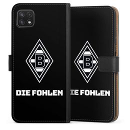 DeinDesign Galaxy A22 5G Handy Klapph&uuml;lle Handyh&uuml;lle aus Kunst Leder schwarz Flip Case Gladbach Borussia M&ouml;nchengladbach Die Fohlen Sideflip mit langer Lasche