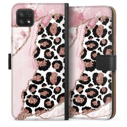 DeinDesign Galaxy A22 5G Handy Klapph&uuml;lle Handyh&uuml;lle aus Kunst Leder schwarz Flip Case Glitzer Marble Leopard Sideflip mit langer Lasche