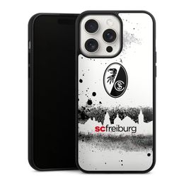 DeinDesign iPhone 15 Pro Max Handy Gallery Case Handyh&uuml;lle 9H Geh&auml;rtetes Glas R&uuml;ckseite H&uuml;lle Skyline Sc Freiburg Logo Gallery Case