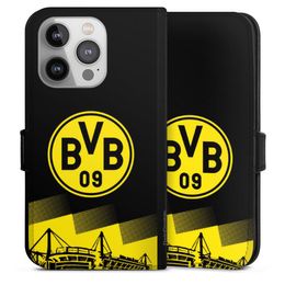 DeinDesign iPhone 14 Pro Handy Klapph&uuml;lle Handyh&uuml;lle aus Kunst Leder schwarz Flip Case Borussia Dortmund Stadium Bvb Sideflip mit langer Lasche