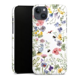 DeinDesign iPhone 14 Plus Handy Premium Case Smartphone Handyh&uuml;lle Schutzh&uuml;lle gl&auml;nzend Flowers Bee Muster Premium Case