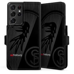 DeinDesign Galaxy S21 Ultra 5G Handy Klapph&uuml;lle Handyh&uuml;lle aus Kunst Leder schwarz Flip Case Sc Freiburg Metallic Look Official Licensed Product Sideflip mit 