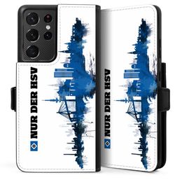 DeinDesign Galaxy S21 Ultra 5G Handy Klapph&uuml;lle Handyh&uuml;lle aus Kunst Leder schwarz Flip Case Hsv Official Licensed Product Bundesliga Sideflip mit Lasche
