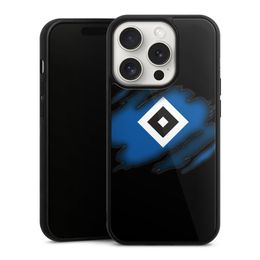 DeinDesign iPhone 15 Pro Handy Gallery Case Handyh&uuml;lle 9H Geh&auml;rtetes Glas R&uuml;ckseite H&uuml;lle Official Licensed Product Hsv Hamburger Sv Gallery Case