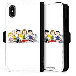 DeinDesign iPhone X Handy Klapph&uuml;lle Handyh&uuml;lle aus Kunst Leder schwarz Flip Case Peanuts Kindheit Merchandise Sideflip mit langer Lasche