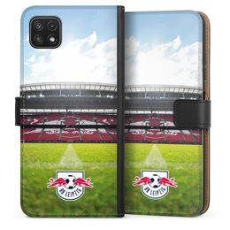 DeinDesign Galaxy A22 5G Handy Klapph&uuml;lle Handyh&uuml;lle aus Kunst Leder schwarz Flip Case Rb Leipzig Stadium Official Licensed Product Sideflip mit langer Lasche